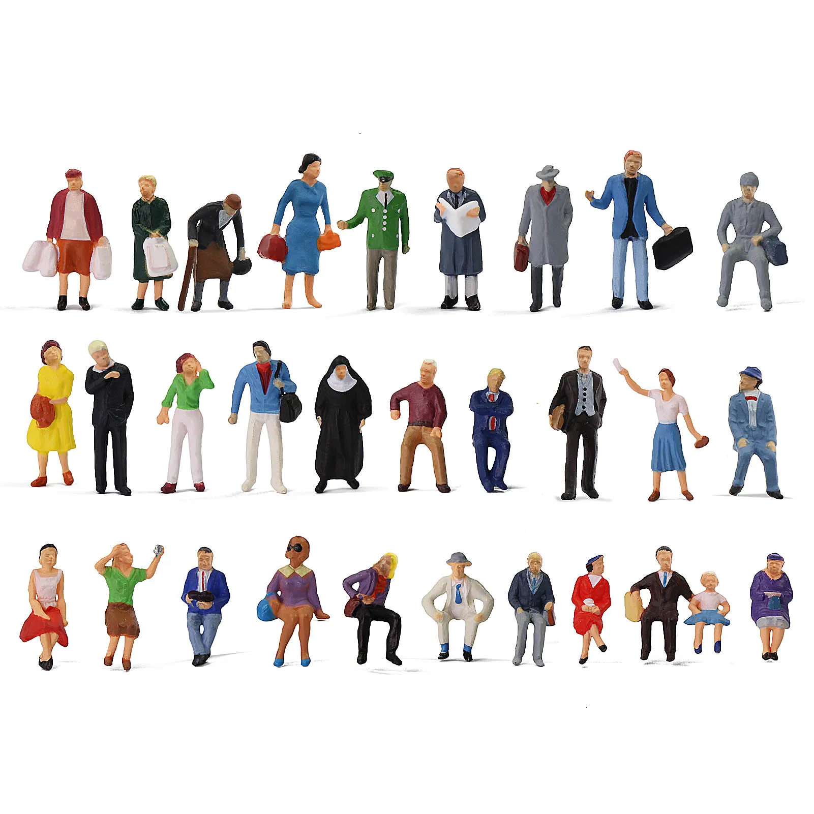 30pcs Ho Scale 1:87 Standing Seated Passenger People Painted Figures ...