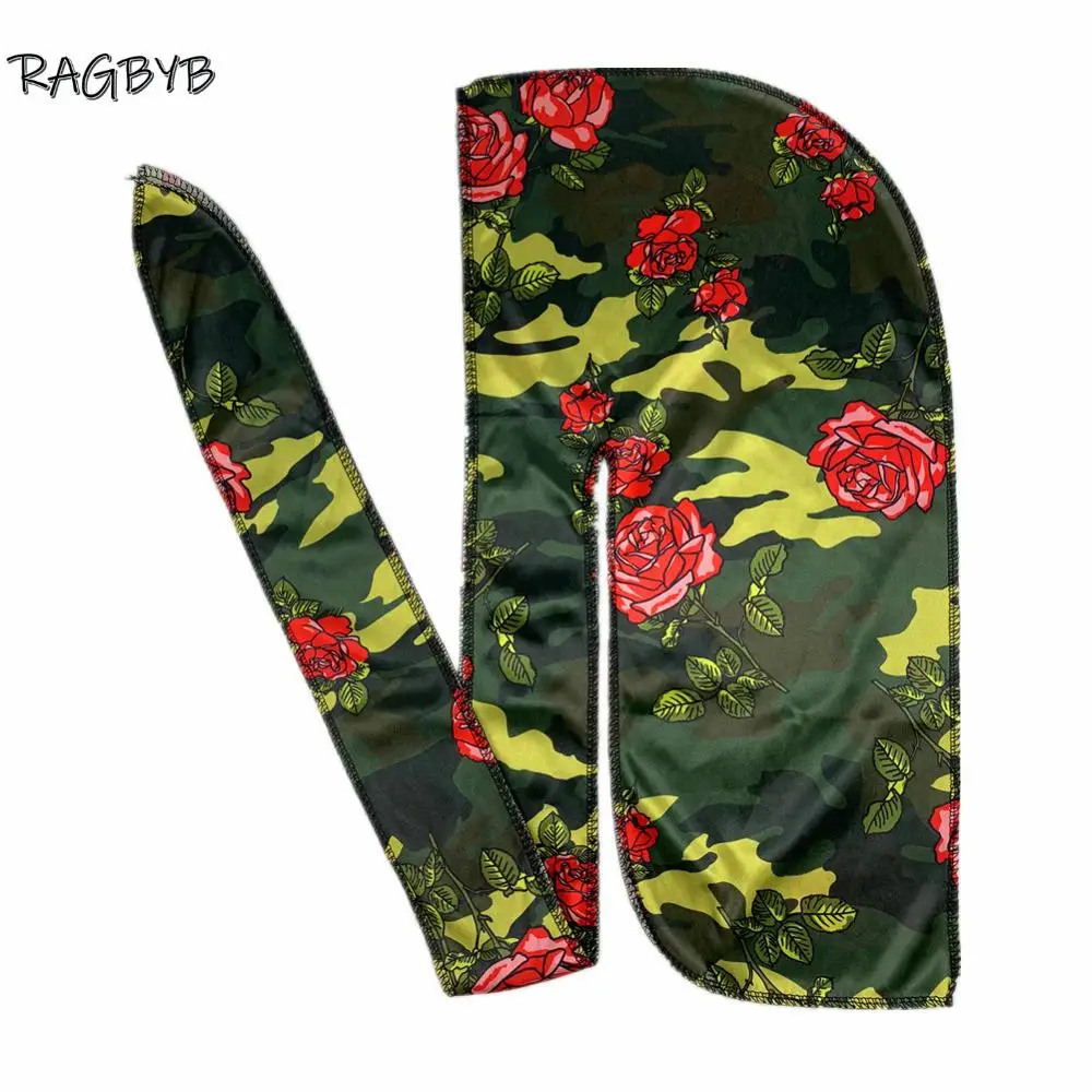 Camo-Print-Silk-Durag-para-homens-e-mulheres-sedoso-Durag-Long-Tail ...