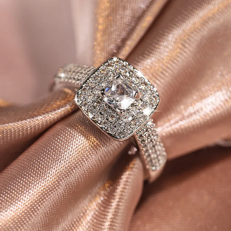 Gorgeous-Square-Shape-Women-Ring-Full-Bling-Iced-Out-Micro-Pave-Crystal ...