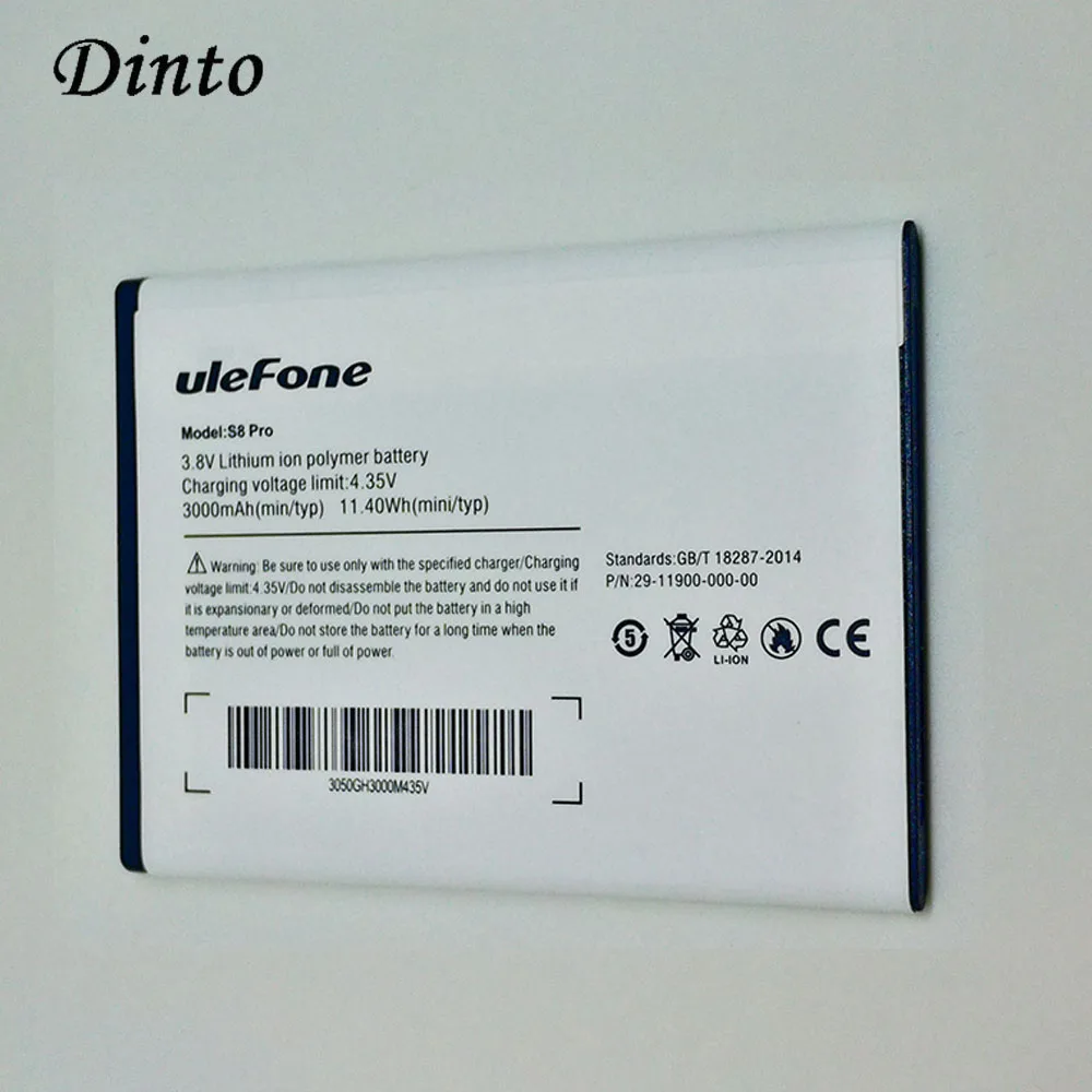 Dinto 3.8V 3000mAh Ulefone S8 Battery Replacement S8pro Li-ion Cell ...