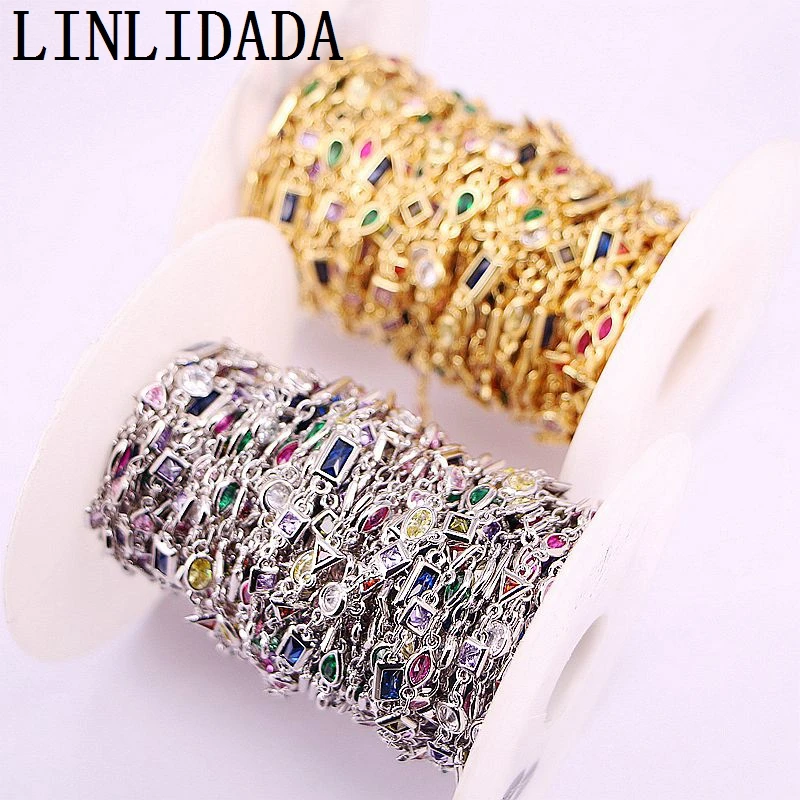 3Meters-Geometry-Colorful-CZ-Link-Chain-Rainbow-Cubic-Zircon-Faceted ...