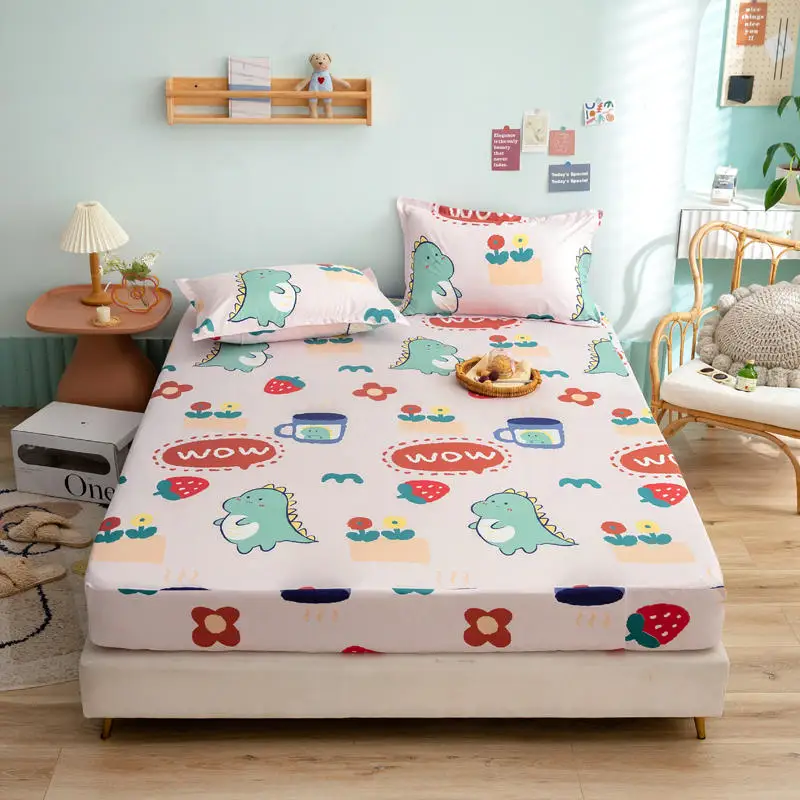 Bonenjoy Cartoon Style Fitted Bed Sheet On Rubber Band Dinosaur Printed ...