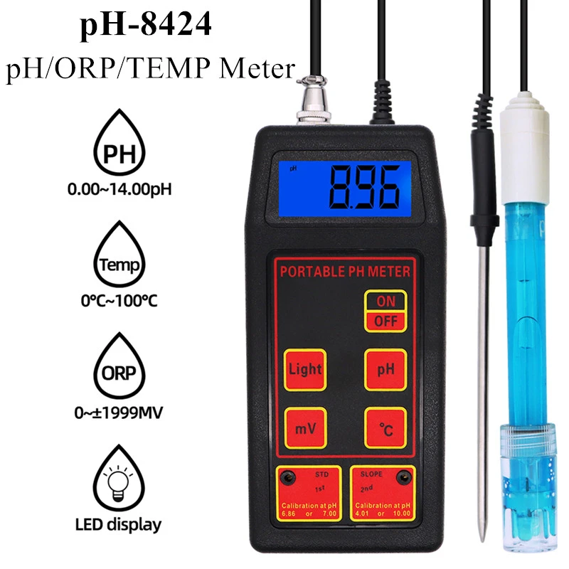 pH 8424 pH/ORP/TEMP Meter High Accuracy 3 in 1 Portable with ...