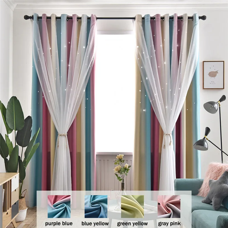 Double Layer Blackout Curtains Star Cutout For Living Room Jinya Home ...