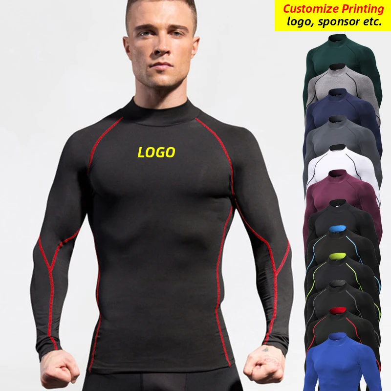 Quick-Dry-Stand-Collar-Compression-Running-Shirts-Men-Gym-Fitness-Long ...