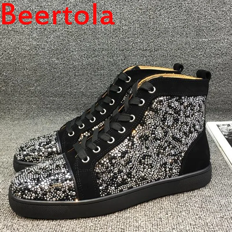 High Top Sneaker Bling Full Crystal Men's Flats Shoes Casual Style ...