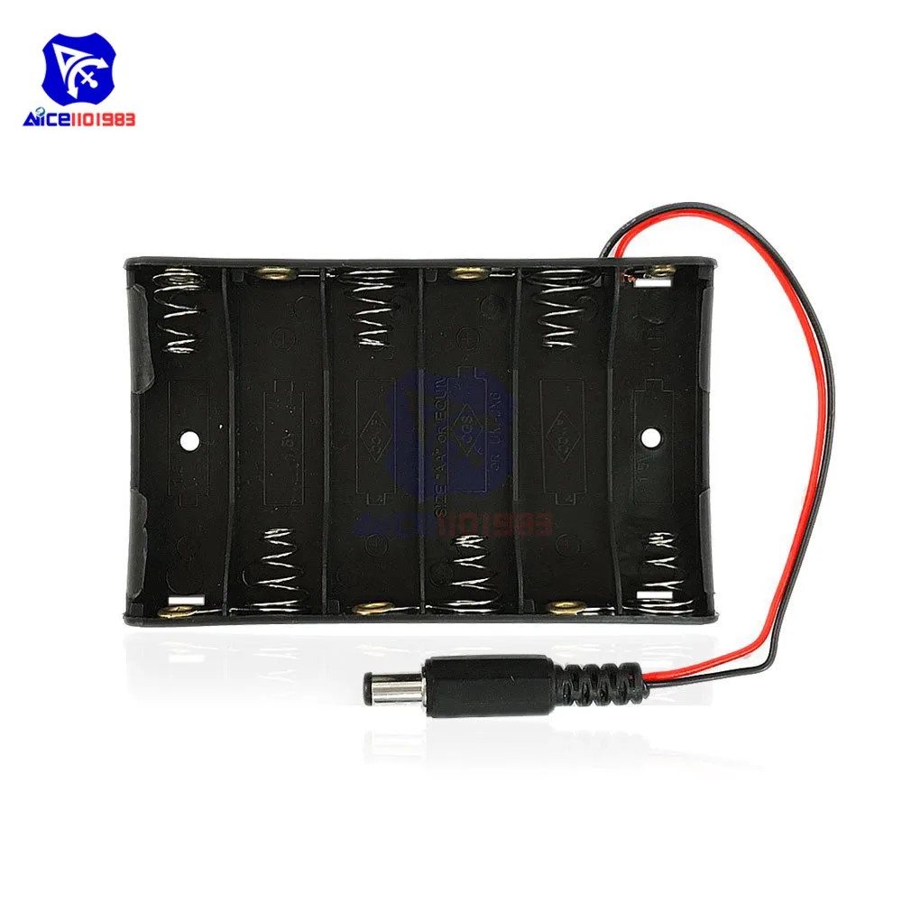 diymore 6x1.5V AA Battery Holder Case with DC 5.5x2.1mm Barrel Jack ...