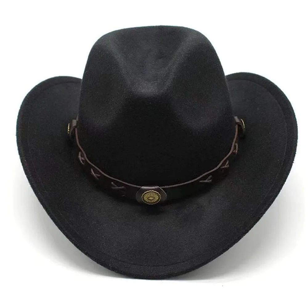 Men's and Women's Solid Color Felt Curled Edge Western Cowboy Hat With ...
