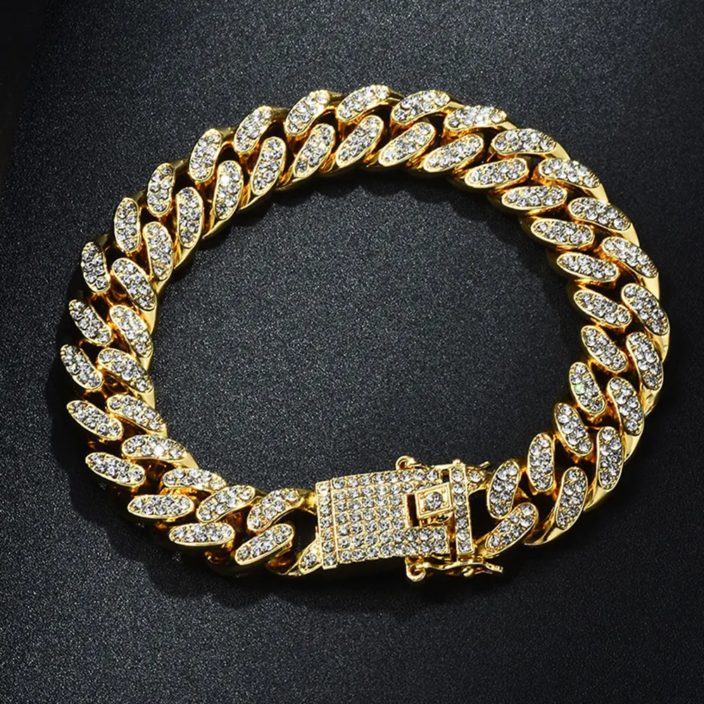 Hip Hop Bling Iced Out Men's Rapper Bracelet Full Rhinestone Pave With ...