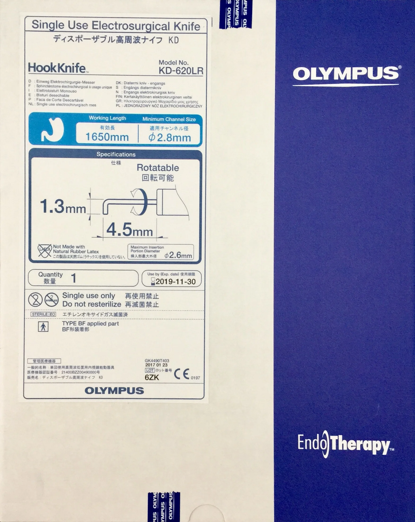 オリンパスフックナイフ KD-620LR KD620LR kd 620 lrdisposable 粘膜切開ナイフ