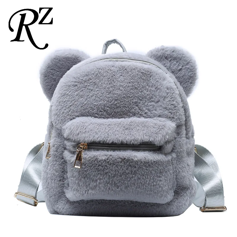 Bear-Ears-Plush-Women-Backpack-Faux-Fur-Shoulders-Bag-Cute-Furry-Women ...