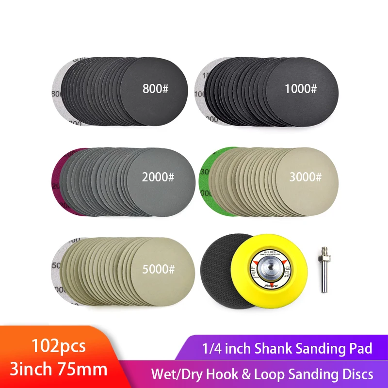 3 Inch Sanding Discs Assorted 800-5000 Grit Silicon Carbide Wet/Dry ...
