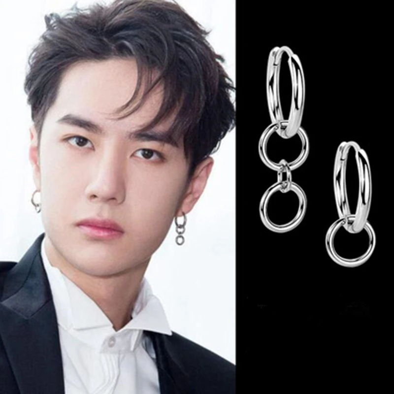 2021 nova tendência da moda wang yibo mesmo simples hoop brincos masculino e feminino ...