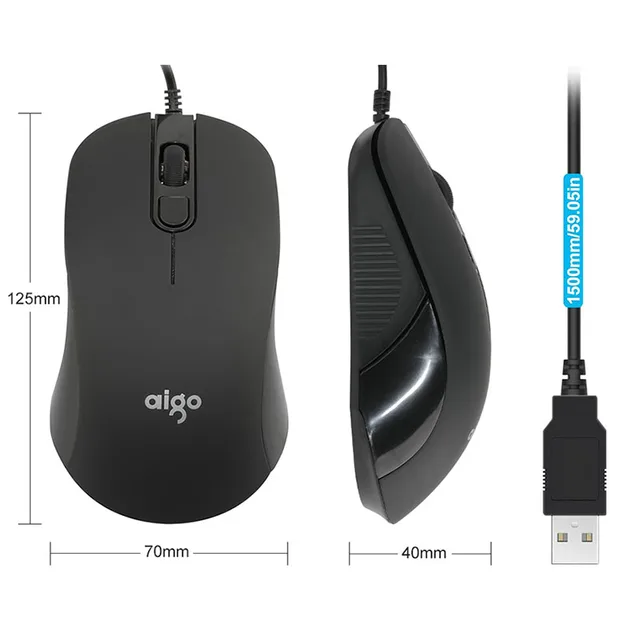 Aigo USB Mouse Optical Wired Mouse 1200/2400 DPI Computer Mouse 4 ...