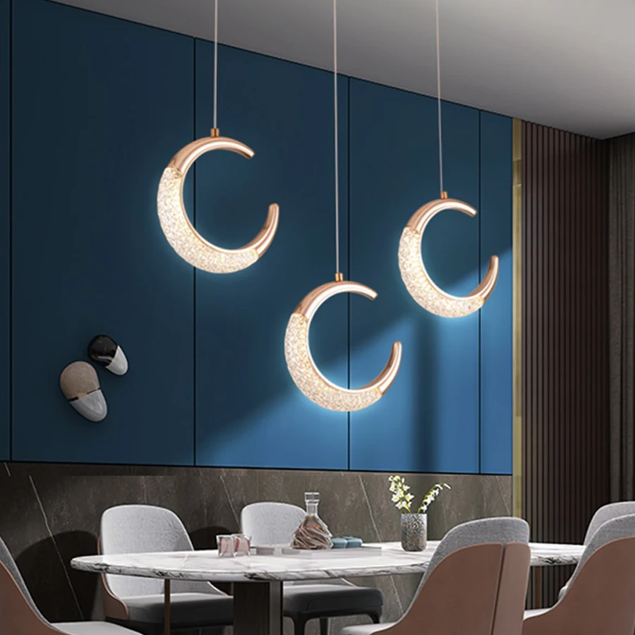 Creative Art Moon Led Pendant Light Nordic Bedroom Bedside Pendant ...