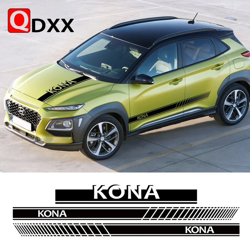 For Hyundai KONA Car Cover Engine Bonnet Stripes Decor Decal Auto Side ...