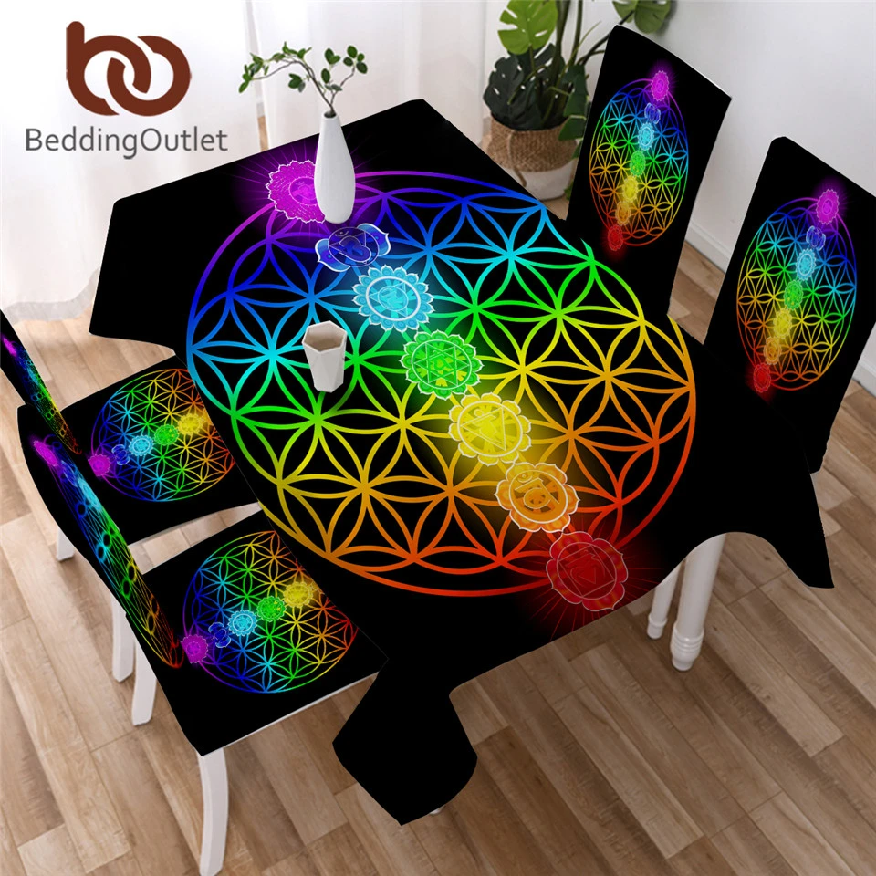 Beddingoutlet Chakra Table Cloth Zen Theme Black Tablecloth Waterproof ...