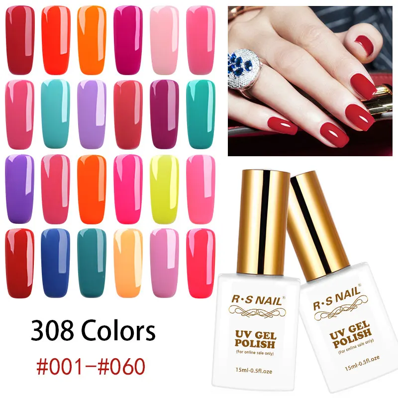 RS NAIL 15ml UV Color Nail Gel Polish 308 Colors Gel Varnish #001 060 ...
