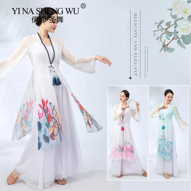 Traditional-Chinese-Classical-Dance-Printing-Long-Top-Costume-Flowy ...