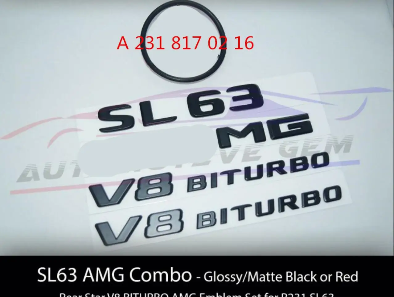 SL63 for AMG V8 BITURBO Rear Star Emblem Black Letter Badge Set for ...