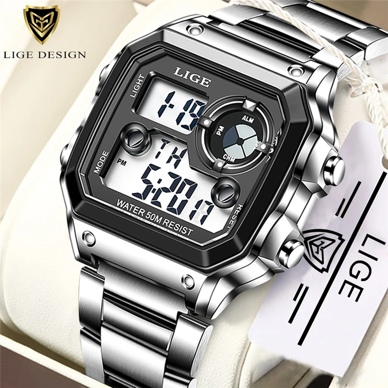 LIGE Brand Men Digital Watch Shock Military Sport Watches Fashion ...