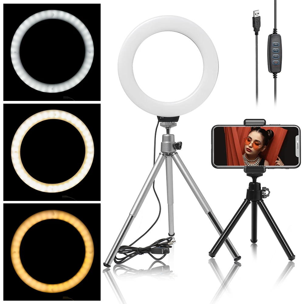 16cm-6-inch-Ring-Light-With-Tripod-Stand-Usb-Charge-Selfie-Led-Lamp ...