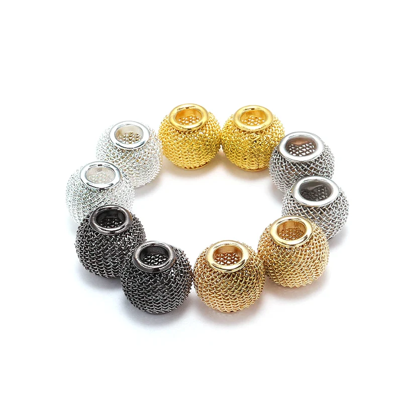 10pcs/lot 10*12mm Metal Mesh Bead Big Large Hole Spacer Beads For Diy ...