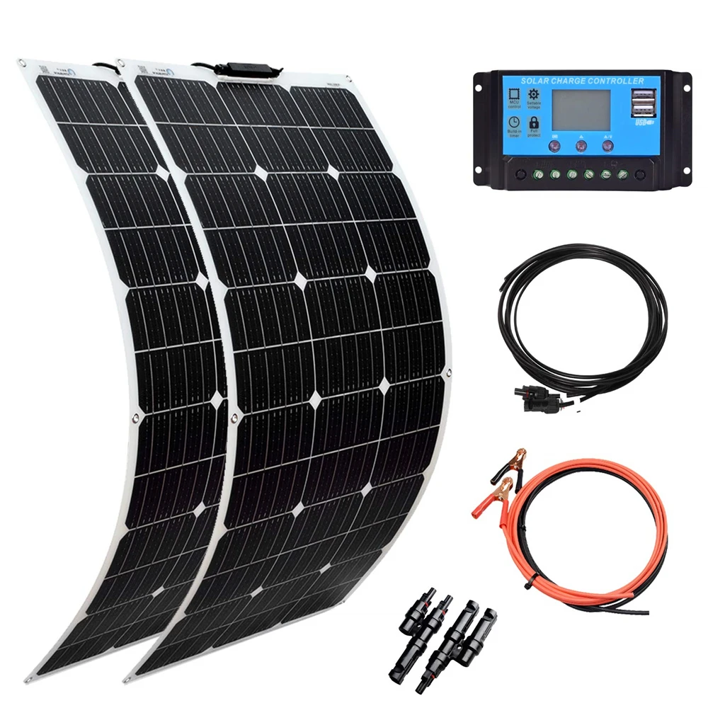 Flexible-Solar-Panel-200W-Kit-System-18V-100W-Monocrystalline-Panel ...
