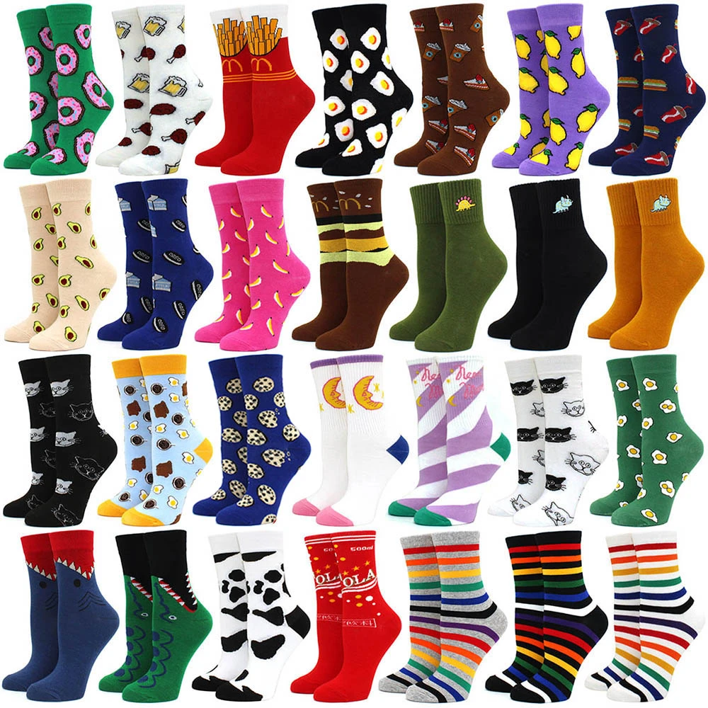 Women Socks Funny Cute Cartoon Fruits Banana Avocado Lemon Egg Cookie ...