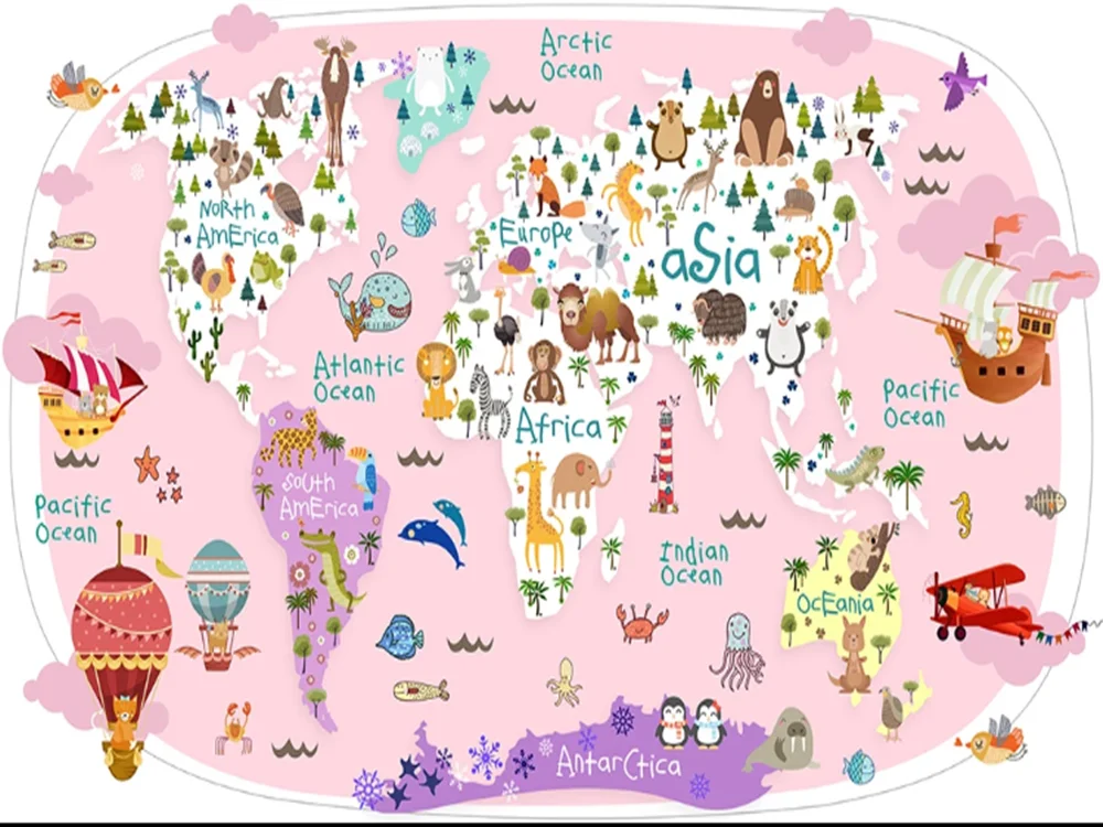 milofi Customized 3D Nordic Cartoon World Map Large TV background ...