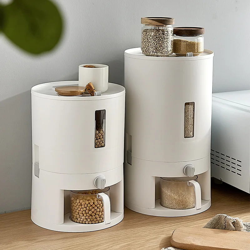 6-10kg Rice Bucket Insect-proof Sealed Coffee Beans Cylinder Round Rice ...