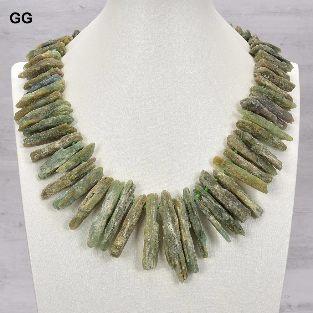 GuaiGuai Jewelry Natural Stone 22" 6x36MM Natural Green Kyanite Rough ...