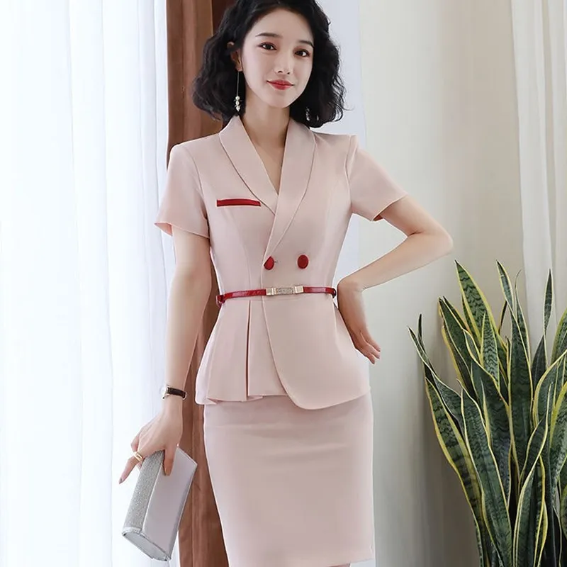IZICFLY-New-Summer-Style-Pink-2-Piece-Business-Suit-Women-Uniform ...