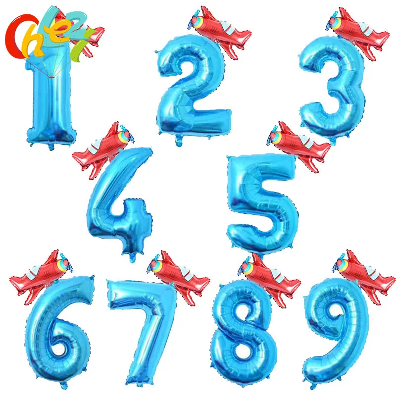 32inch-Blue-Red-Number-foil-Balloons-airplane-balloon-figure-1-2-3-year ...