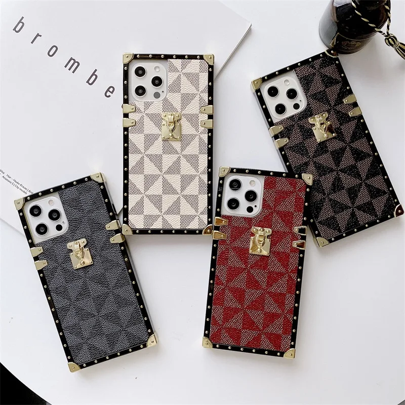 Luxury Geometric Square Leather Phone Case For Iphone 13 12 11 Pro Xs ...