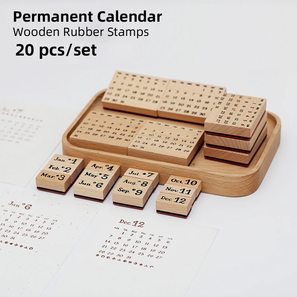 Yoofun 20 Pc/set Permanent Calendar Wooden Rubber Stamps Scrapbooking ...
