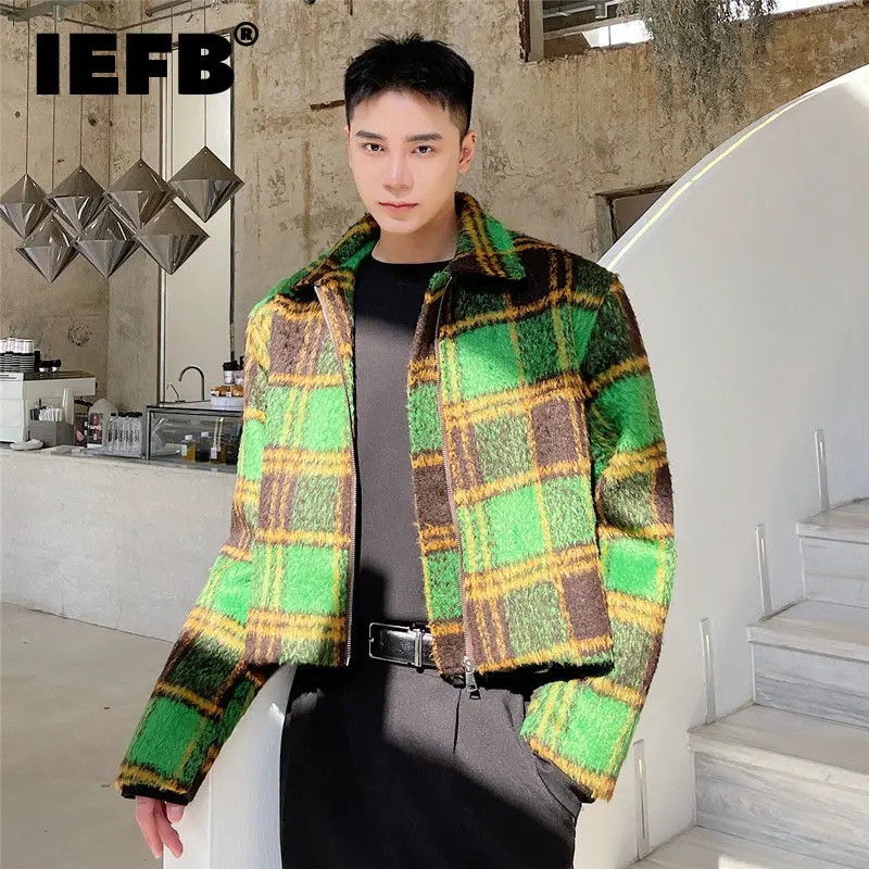IEFB-Jaqueta-Colorblock-de-manga-comprida-masculina-xadrez-de-l-curta ...