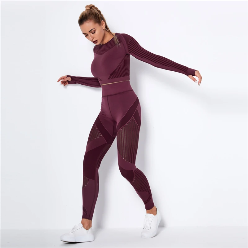Women Sport Suit 2 Piece Fitness Tracksuit Set Gym Workout Clothes Long ...