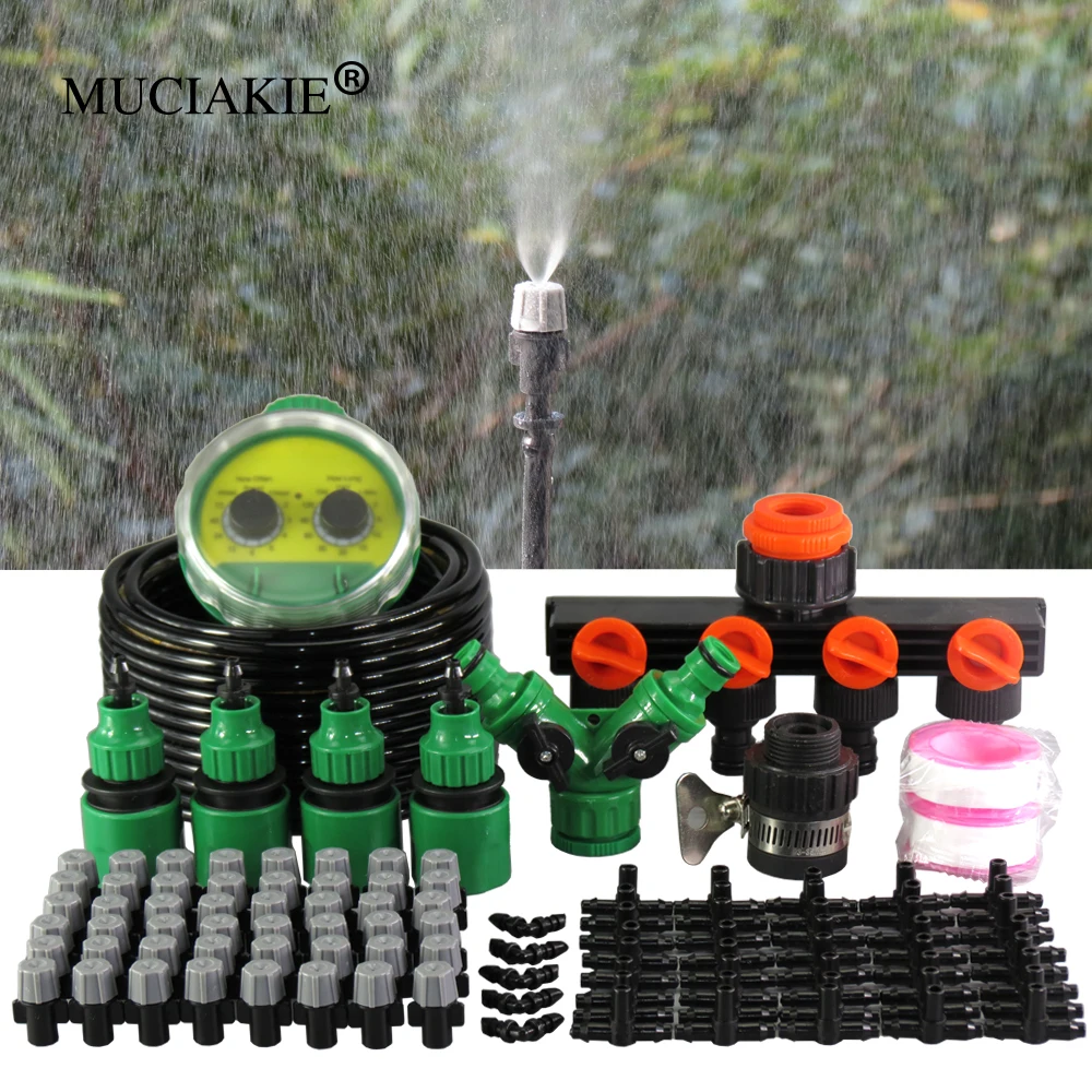Muciakie 50m Micro Misting Irrigation System Garden Two Dial Automatic ...