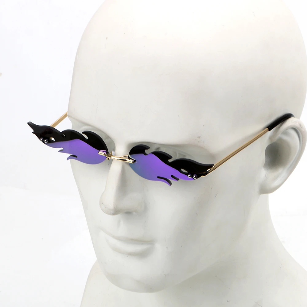 Fire Flame Sunglasses Streetwear Rimless Wave Sunglasses Fashion UV 400 ...