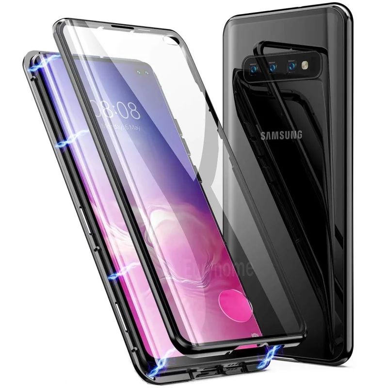 Funda magnética para Samsung Galaxy S10, S9, S20, S8 Plus, cubierta de marco de Metal de vidrio ...