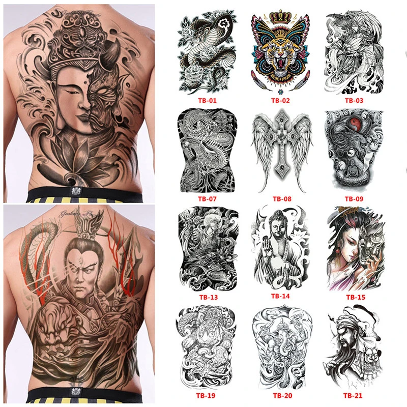 Waterproof Big Large Full Back Chest Tattoo large tattoo stickers fish ...