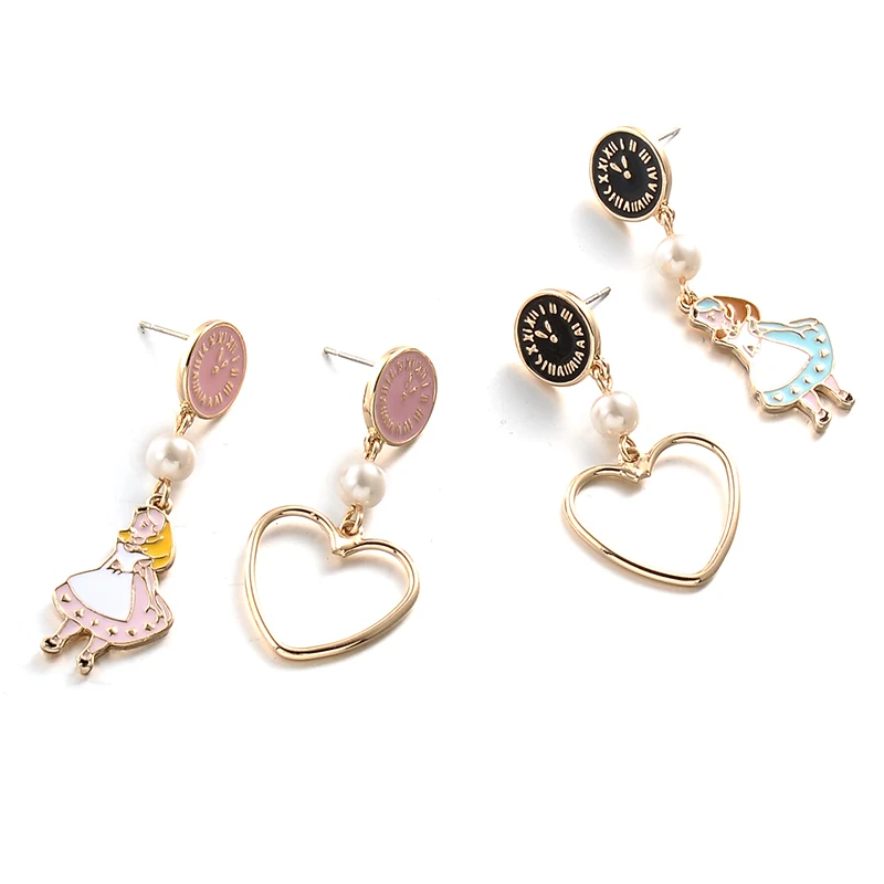 Cartoon Enamel Style Girl And Heart Gold Color Brand Earring For Women ...