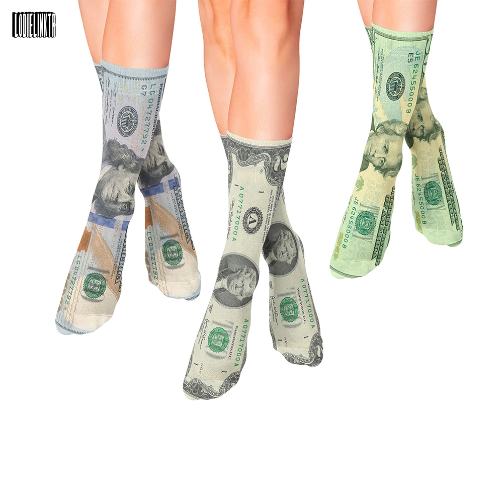 New-Style-Fashion-Men-Women-Cotton-Long-Socks-Funny-Paper-Money ...