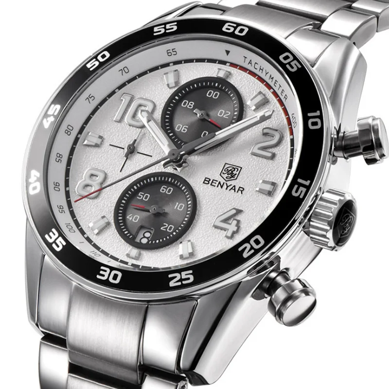 Silver Mens Watch Chronograph Complete Calendar Male Dress Watch ...