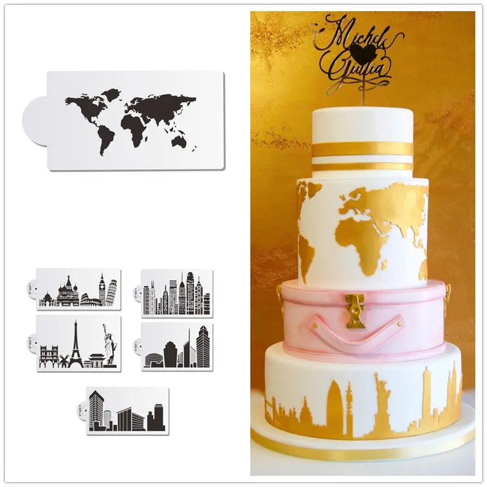 World-Map-Landmark-Building-Cake-Stencil-Newest-Cake-Design-Stencil ...