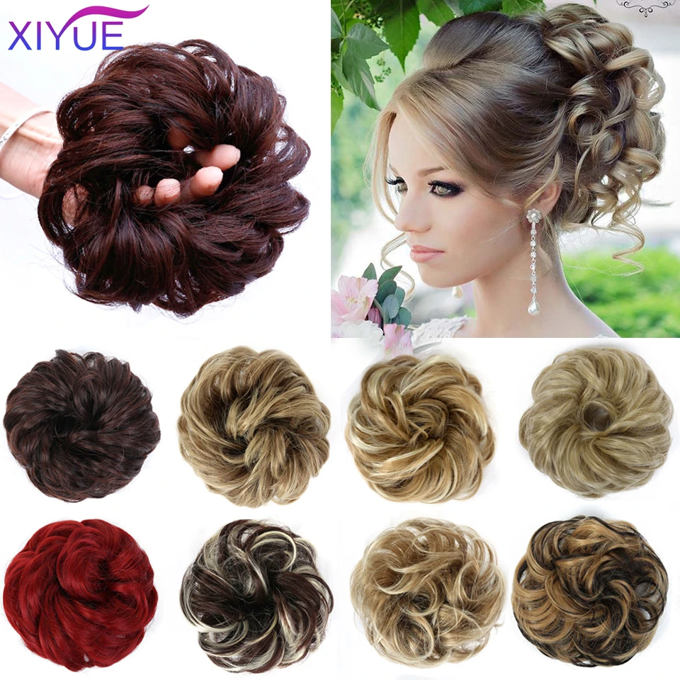 XIYUE Messy Hair Bun Clip in Hair Extension Curly Hair donut fake hair ...