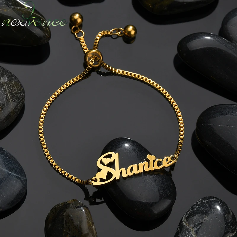 Nextvance Customized Name Heart Bead Chain Bracelet Lover Stainless ...