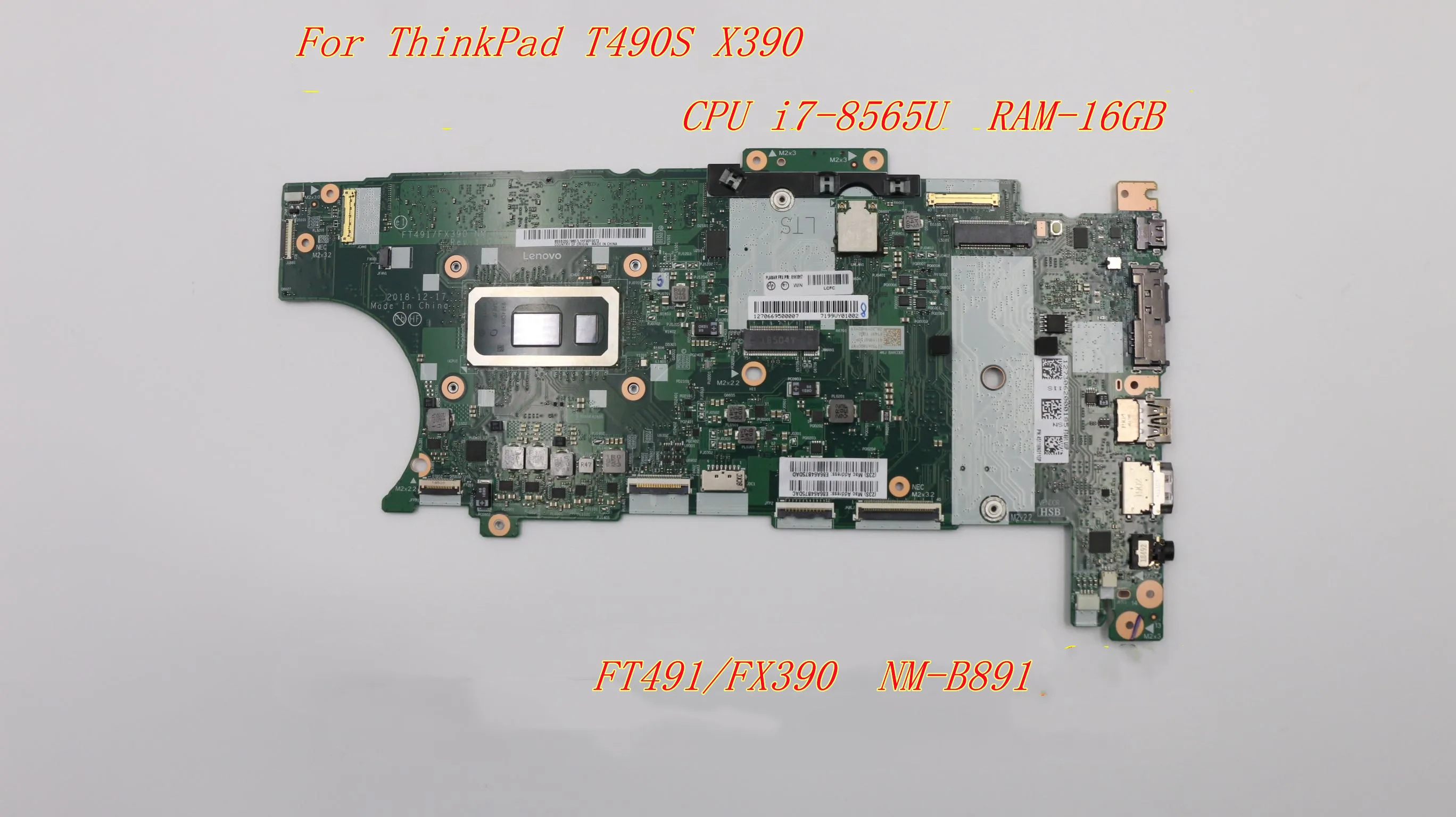 For Lenovo Thinkpad T490s Laptop Motherboard Cpu I7-8565u Ram-16gb ...