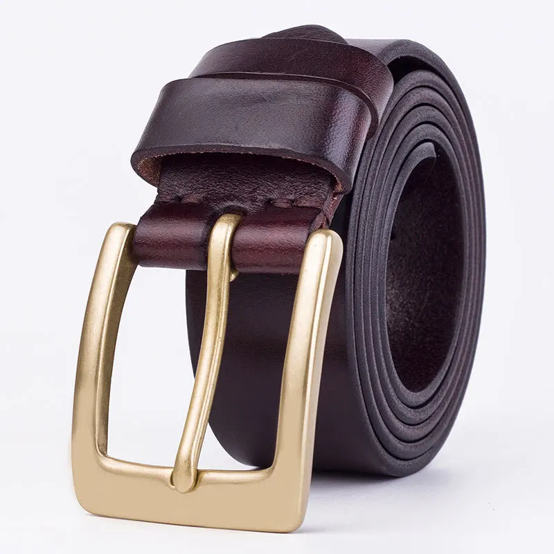 Genuine Leather Cowhide Belts Mens Pure Copper Pin Buckle Belt Luxury ...